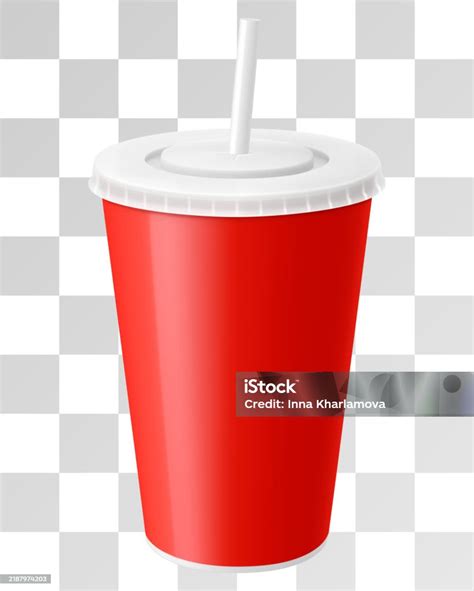 빨대와 닫힌 뚜껑이 있는 커피 또는 차가운 음료용 플라스틱 또는 종이컵 템플릿 일회용 패키지 모형 탄산음료 주스 또는 아이스티 패스트 푸드 청량 음료 현실적인 3d 벡터