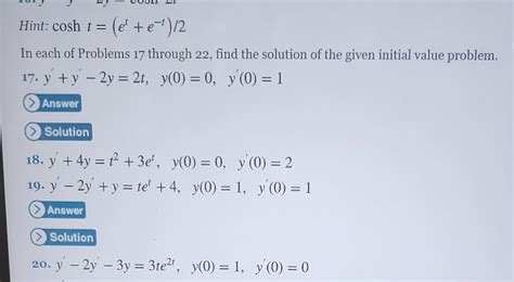 solved hint cosht et e−t 2 in each of problems 17 through