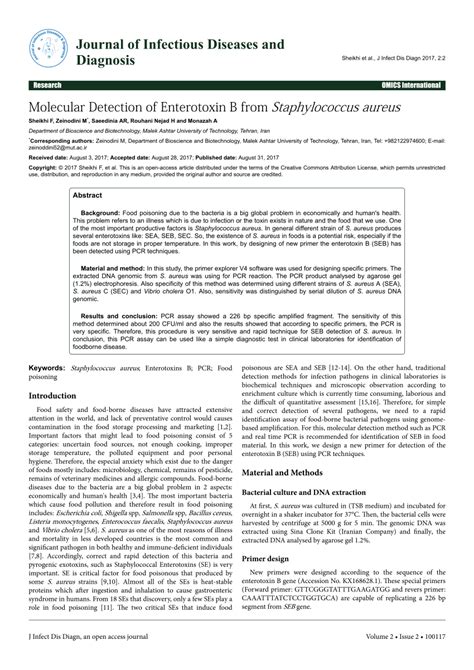 Pdf Molecular Detection Of Enterotoxin B From Staphylococcus Aureus