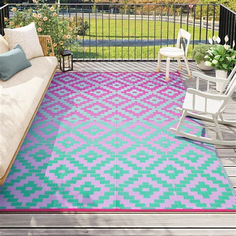 Anidaroel Ombre Outdoor Area Rugs 8x10 Waterproof Reversible Plastic Straw Outside