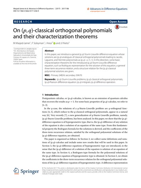 PDF On P Q P Q Classical Orthogonal Polynomials And Their Characterization Theorems