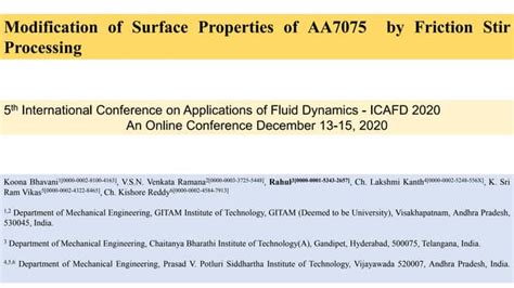 Modification Of Surface Properties Of Aa7075 ­­ By Friction Stir Processing Ppt