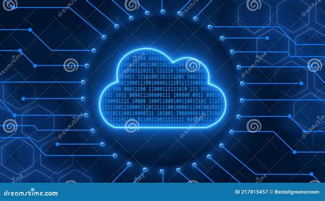 Digital Cloud Computing Concept In Blue Binary Code Into Data Cloud
