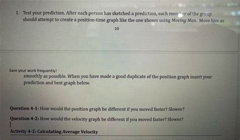 Solved 4 1 Predicting Velocity Graphs From Position Graphs