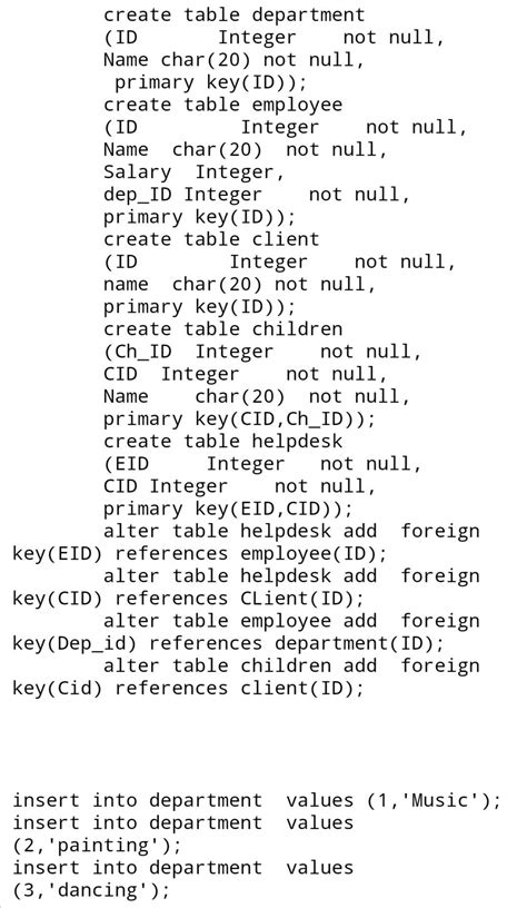 Solved Name Create Table Department Id Integer Not Null