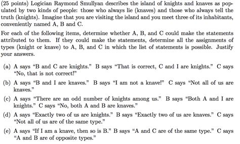 solved 25 points logician raymond smullyan describes the
