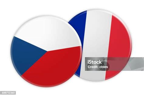 뉴스 개념 체코 공화국 국기에 프랑스 플래그 단추 백색 배경에 3d 그림 3차원 형태에 대한 스톡 벡터 아트 및 기타 이미지