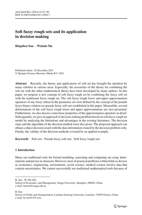 Pdf Soft Fuzzy Rough Sets And Its Application In Decision Making