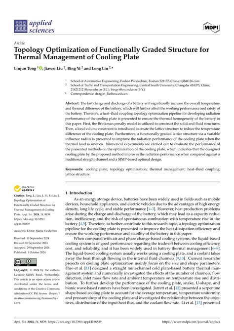 Pdf Topology Optimization Of Functionally Graded Structure For Thermal Management Of Cooling Plate