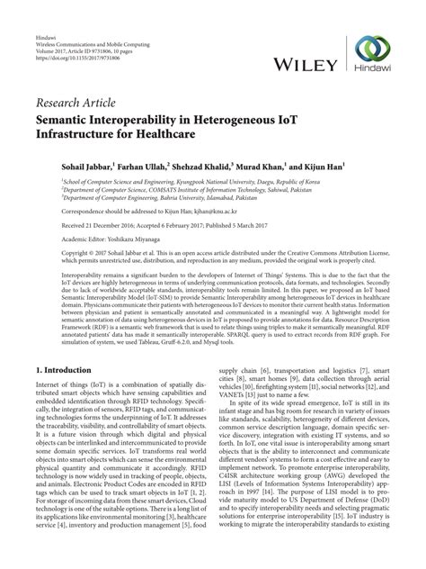 Pdf Semantic Interoperability In Heterogeneous Iot Infrastructure For
