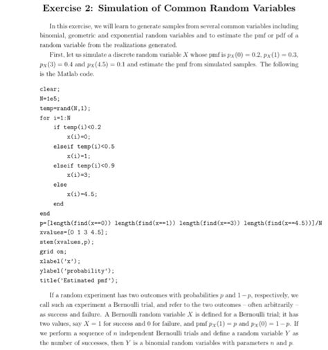 Exercise 2 Simulation Of Common Random Variables In