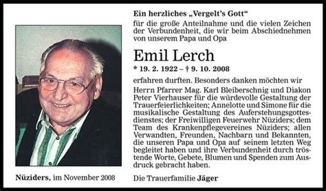 Todesanzeigen Von Emil Lerch Todesanzeigen Vorarlberger Nachrichten