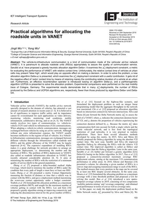 Pdf Practical Algorithms For Allocating The Roadside Units In Vanet