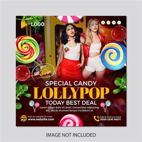 Premium Psd Realistic Candy Sugar Cotton Posters With Colorful Compositions Social Media