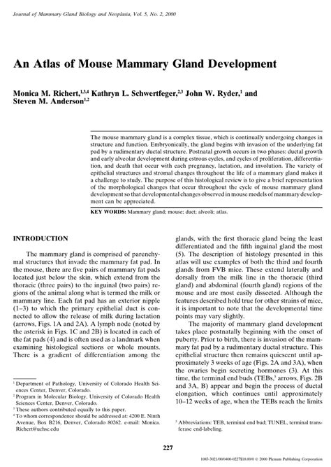 Pdf An Atlas Of Mouse Mammary Gland Development