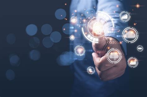 Premium Photo Businessman Scanning Finger Login To System Protection Privacy Security