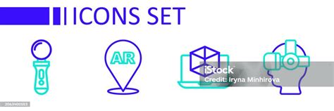 Set Line Virtual Reality Glasses 3d Modeling Augmented Ar And Vr Controller Game Icon Vector