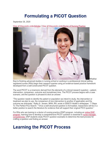 Formulating A Picot Question Pdf Evidence Based Medicine Nursing