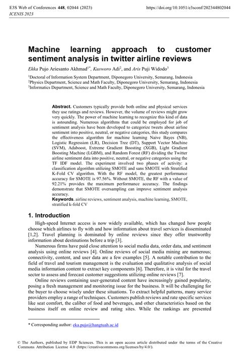 Pdf Machine Learning Approach To Customer Sentiment Analysis In Twitter Airline Reviews
