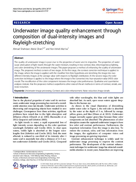 Pdf Underwater Image Quality Enhancement Through Integrated Color Model With Rayleigh Distribution