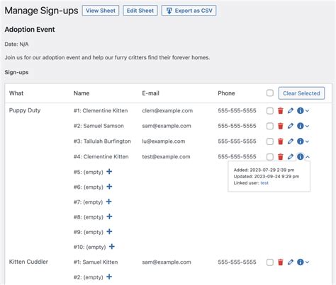 Manage Sign Ups — Sign Up Sheets Wordpress Plugin Manage Sign Ups