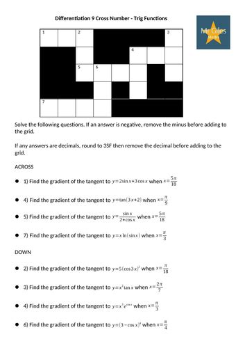 Differentiation Trig Functions A Level Maths Cross Number Teaching