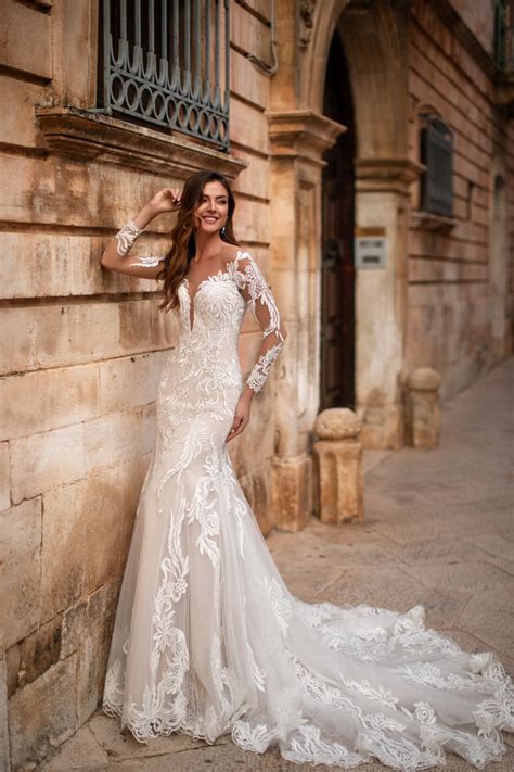 Vestido De Novia Estilo Sirena Manga Larga Y Hermosos Apliques Ref