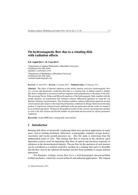 Pdf On Hydromagnetic Flow Due To A Rotating Disk With Radiation Effects