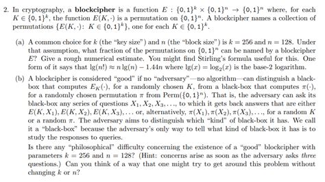 2 in cryptography a blockcipher is a function e