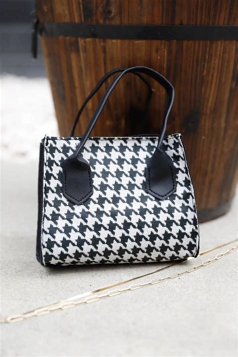 Wholesale Black White Houndstooth Print Small Handbag