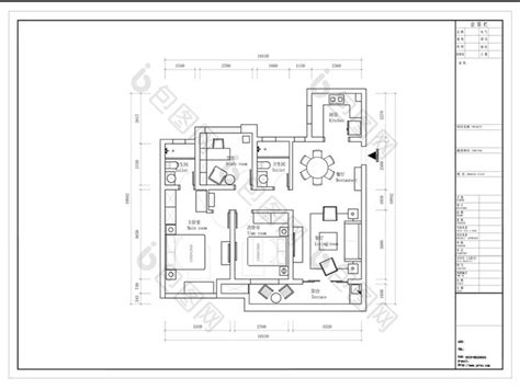 三居室户型高层cad平面设计图纸 包图网