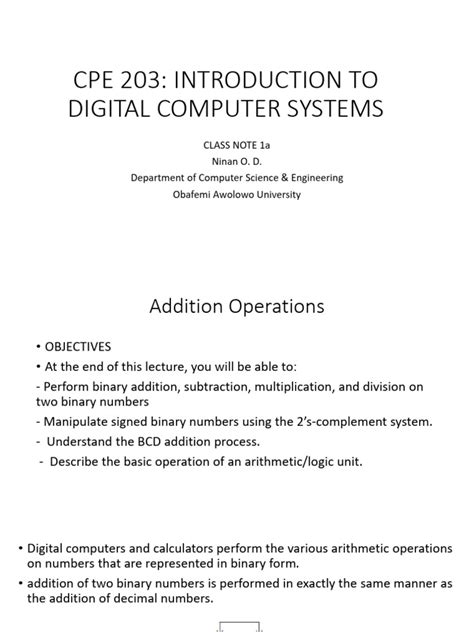 Cpe 203 Complete Note Pdf Logic Gate Subtraction