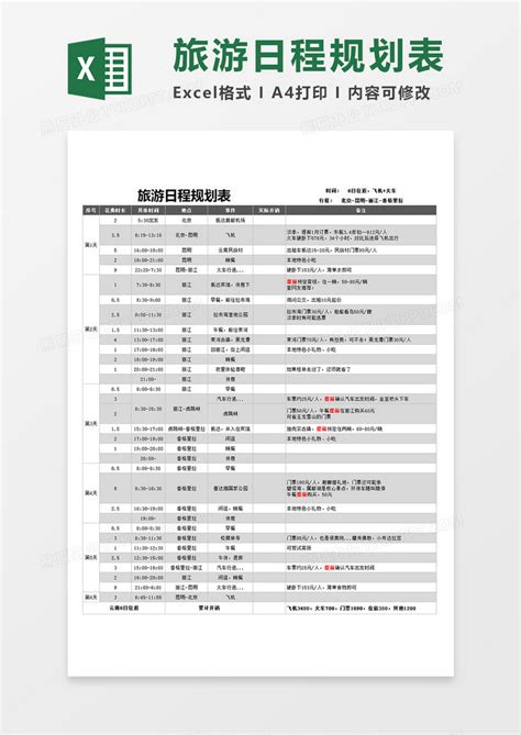 旅游日程规划表旅游项目计划表excel模板下载计划表图客巴巴