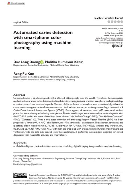 Pdf Automated Caries Detection With Smartphone Color Photography