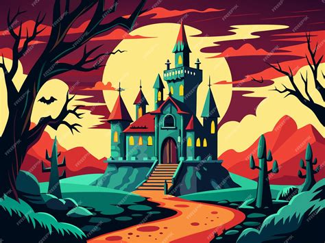 Premium Vector Colorful Illustration Of Haunted House Castle Mansion