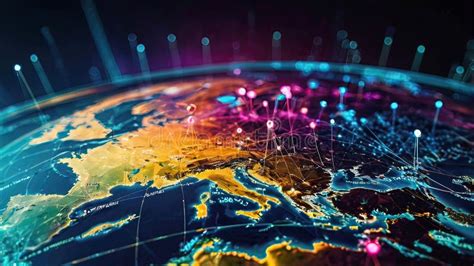 Abstract Digital World Map Global Network And Communication Concept Data Transfer And Cyber