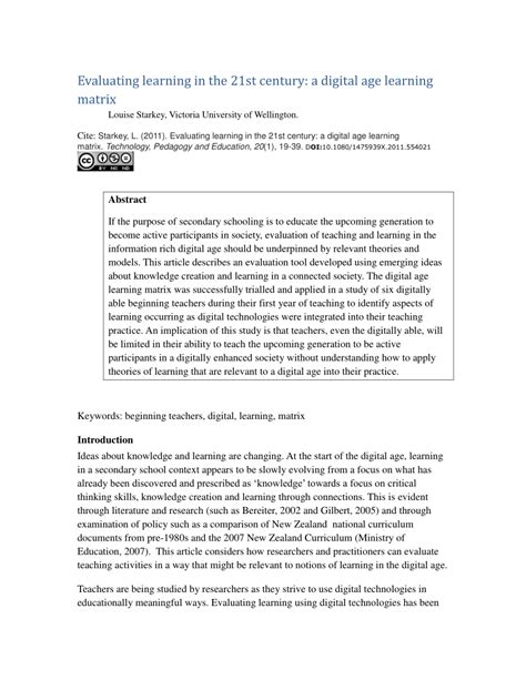 Pdf Evaluating Learning In The 21st Century A Digital Age Learning Matrix