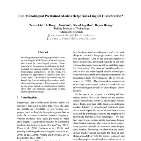 Can Monolingual Pretrained Models Help Cross Lingual Classification Acl Anthology
