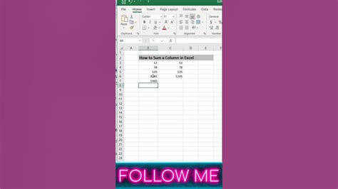 How To Sum A Column In Excel Exceltech Exceltips Excel Youtube