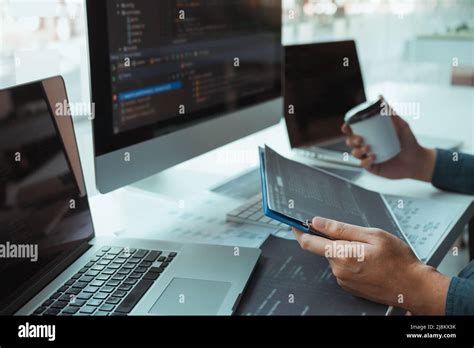 Asian Man Working Code Program Developer Computer Web Development Working Design Software On