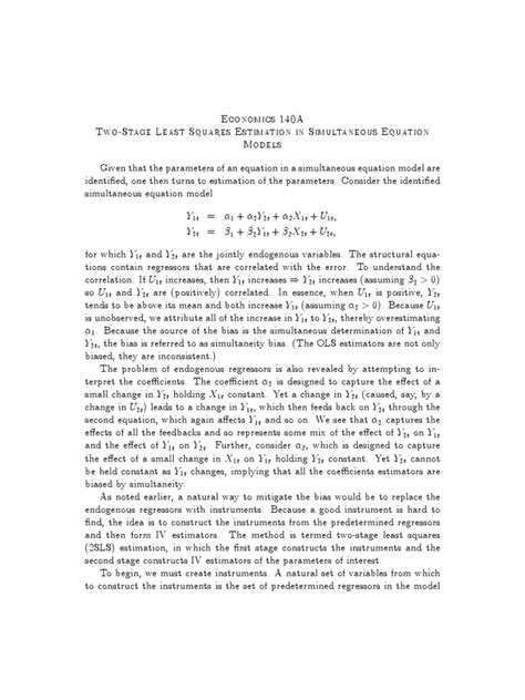 18 Simultaneous Equation Models Two Stage Least Squares Estimation Pdf Instrumental Variable