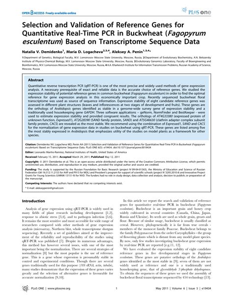 Pdf Selection And Validation Of Reference Genes For Quantitative Real Time Pcr In Buckwheat