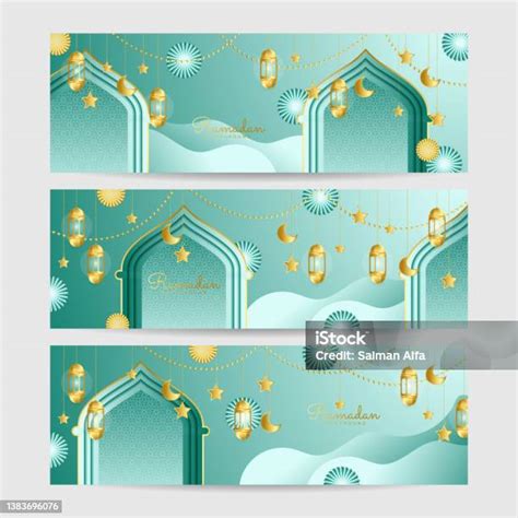 라마단 화이트 그린 컬러풀 와이드 배너 디자인 배경 세트 0명에 대한 스톡 벡터 아트 및 기타 이미지 0명 3차원 형태 Eid Mubarak Istock