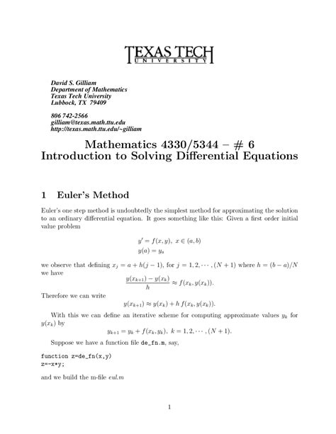 Introduction To Solving Differential Equations Math 4330 Docsity