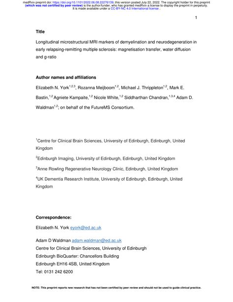 Pdf Longitudinal Microstructural Mri Markers Of Demyelination And Neurodegeneration In Early