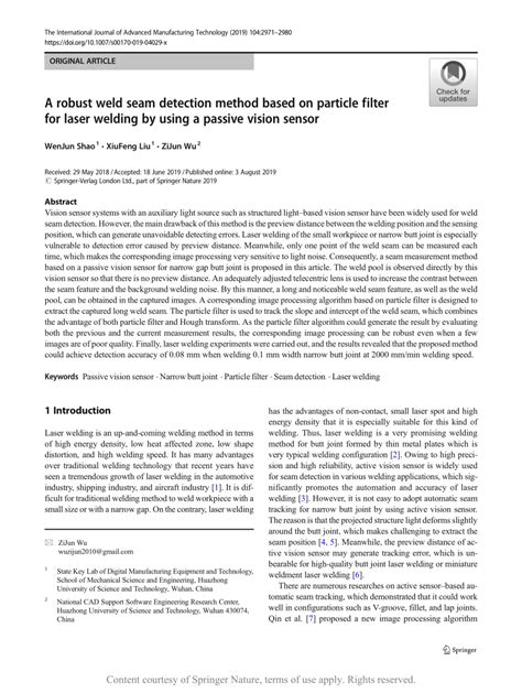 A Robust Weld Seam Detection Method Based On Particle Filter For Laser Welding By Using A