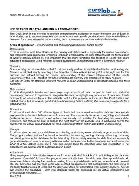 cookbook 12 use excel data handling in laboratories 10 2018 pdf microsoft excel spreadsheet