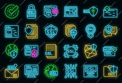 Premium Vector Ssl Certificate Icons Set Outline Set Of Ssl Certificate Vector Icons Neon