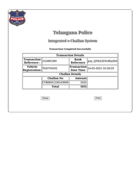 Telangana Police E Challan Transaction Pdf