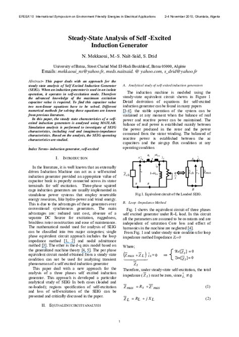 Pdf Steady State Analysis Of Self Excited Induction Generators Using Genetic Algorithm